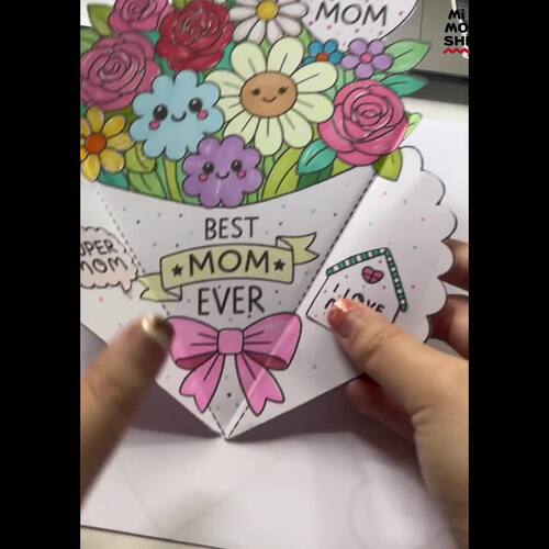 Mother’s Day Flower Bouquet Craft Printable, Kids Coloring Card, DIY Gift 2