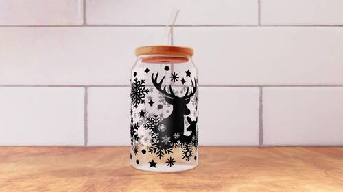 Festive Christmas SVG, Snowflakes and Deer Perfect for 16oz Glass Can,