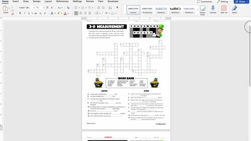6th/7th Grade Math Fun St. Patrick's Day Worksheet: 3-D Measurement Review