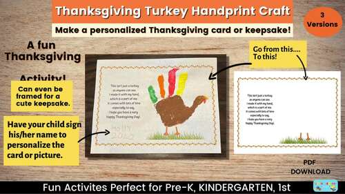 Thanksgiving Day Turkey Handprint and Poem Printable Art Craft ...