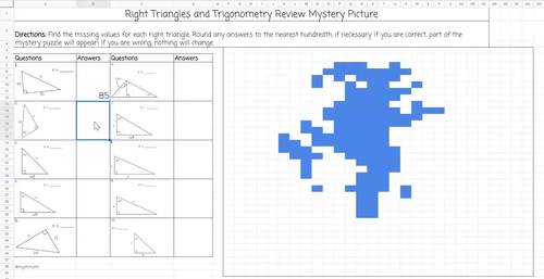 Geometry Right Triangles and Trigonometry Digital Pixel Art Mystery Puzzle