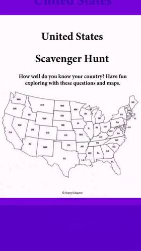 United States Scavenger Hunt - Internet Task Cards with Maps and Easel ...