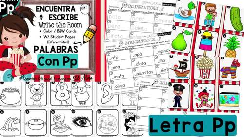 Spanish- Encuentra y Escribe Letra Pp | Write the Room by Alma Almazan