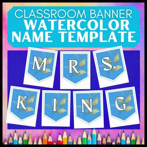 Printable Teacher Name Watercolor Banner → Bulletin Board Decor All Letters