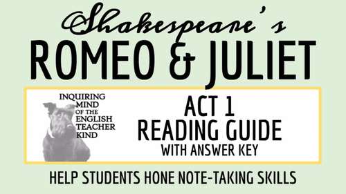 Romeo and Juliet Act 1 Reading Guide and Answer Key (Printable) | TPT