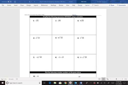 Intro to Imaginary Numbers Guided Notes and HW - Digital Version