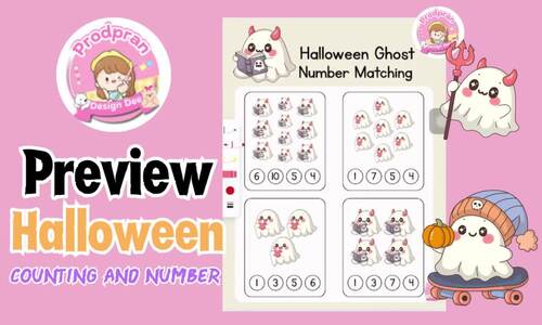 Halloween Counting and Number Matching Ghost Worksheet for Kids