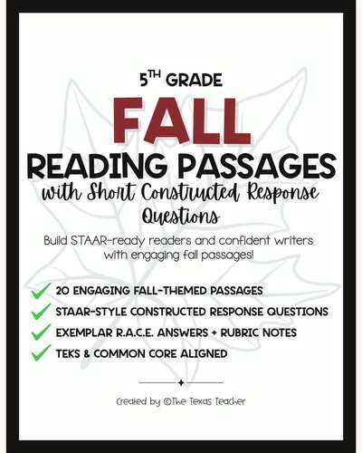 20 FALL READING PASSAGES + SHORT CONSTRUCTED RESPONSE QUESTIONS | 5TH GRADE