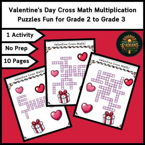 Valentine's Day Cross Math Multiplication Puzzles Fun for Grade 2 to ...