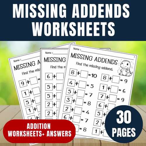 30 Printable Missing Addends Math Worksheets for Kindergarten, 1st ...