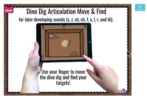 Dinosaur Articulation activity for Later Developing Sounds magic dino dig