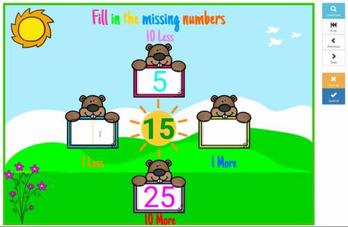 Groundhog Day Math 1 More 1 Less 10 More 10 Less Boom Cards 1st Grade Math