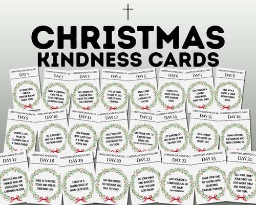 Christmas Kindness Cards for Kids | 24 Daily Kindness Prompts | TPT
