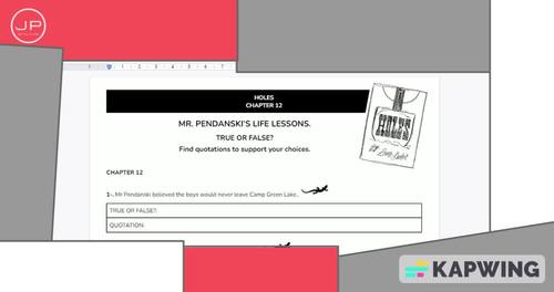 Holes Novel Literature Chapter 12 Lessons True or False Middle and High ...