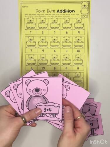 Polar Bear Equations: Addition & Subtraction Task Cards (Numbers 1-10)