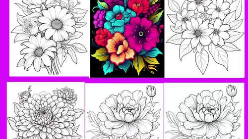 200 Flowers Coloring Pages| Flowers Stress Relief Coloring Pages For Adults