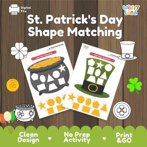 St. Patrick's Day Shape Matching Activity Cut and Paste Math Worksheet ...