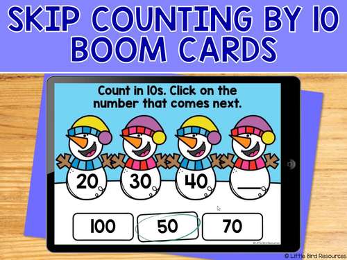 Winter Skip Counting By 10 Boom Cards | Snowman Counting On in 10s to 120
