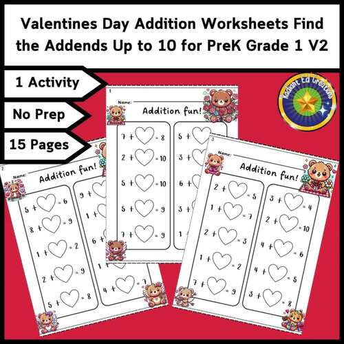 Valentines Day Addition Math within 10 Fact Fluency Place Value ...