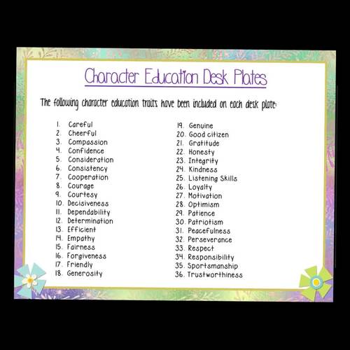 Desk Plates / Name Plates - Character Education & Chalkboard Theme