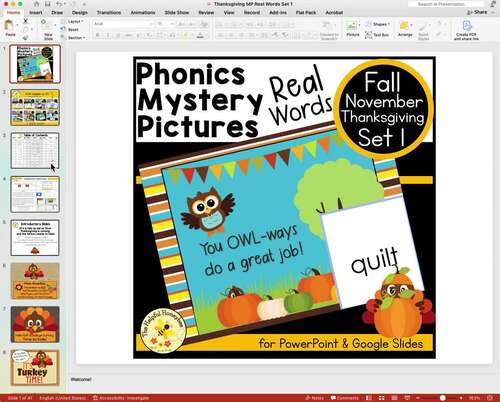 Thanksgiving Turkey Digital Mystery Picture Set 1 - Real Words - UFLI ...