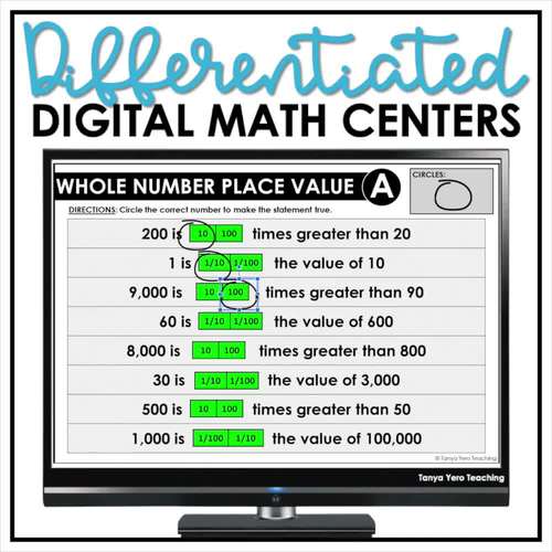 5th Grade Digital Math Centers Differentiated Spiral Review BUNDLE