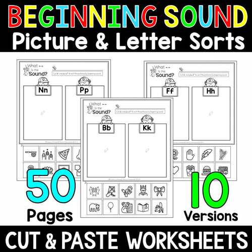 Beginning Sound Picture Sorts - Cut and Paste Worksheets for Initial Sounds