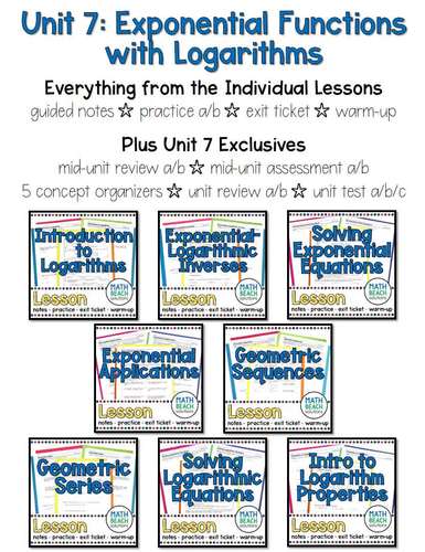 Unit 7 + Activities: Exponential Functions with Logarithms -Algebra 2 ...