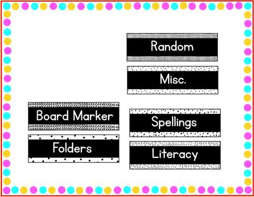 Editable Black and White 10 Drawer Cart labels, Printable Rolling Cart Tags