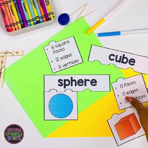 3D Shapes & Attributes Hands-On Math Centers by Second Grade Smiles