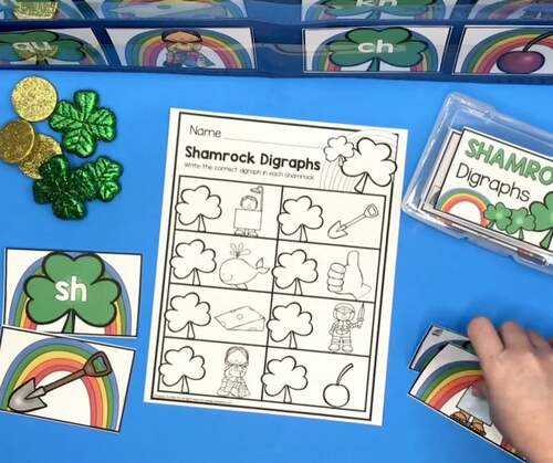 Digraphs Task Cards Phonics Kindergarten St. Patrick's Day Bilingual March