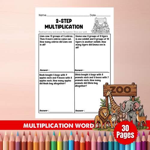 Zoo 2-Step Multiplication Word Problems Grade 3 Worksheets with Answer ...