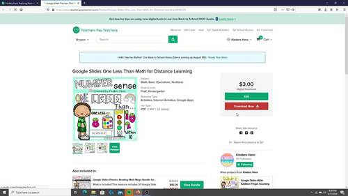 Google Slides One Less Than Math for Distance Learning by Kinders Hero