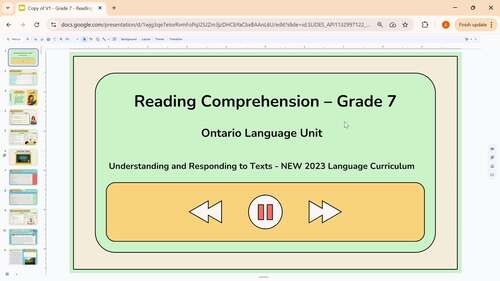 Grade 7 - Reading Comprehension Unit - Google Lesson Slides - Ontario ...