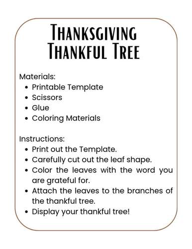 Thanksgiving Thankful Tree Printable | Gratitude Craft for Kids | Fall ...