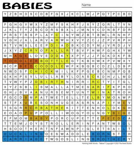 BABIES Reading Vocabulary Word Search Mystery Picture to Color by ...
