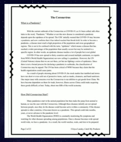 Infectious Diseases Reading Comprehension Passages and Questions ...