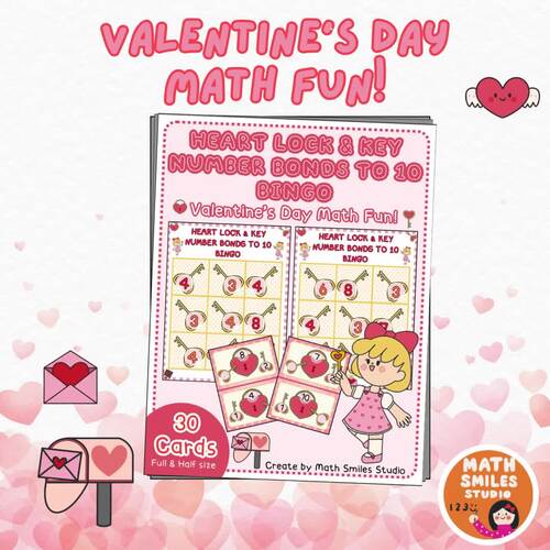 Heart Lock & Key Number Bonds to 10 Bingo | Valentine Math Game | K-1st ...