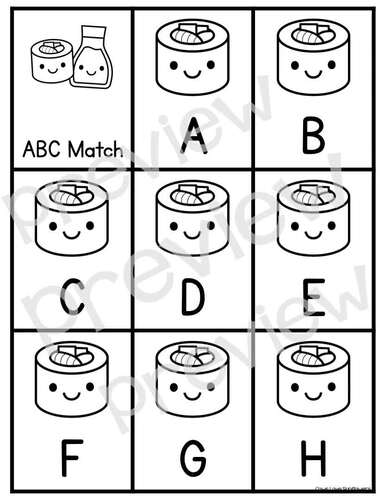 ABC Matching Cards | Sushi & Soy Sauce Trace Write Worksheets + Ref ...