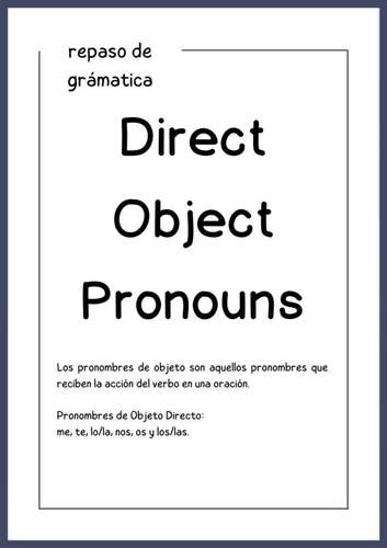 Grammar Review Spanish Direct Object Pronouns PDF + Answer Key | TPT