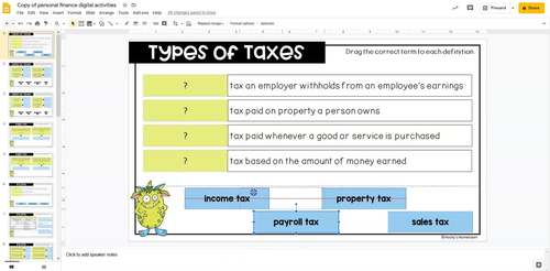 Personal Financial Literacy Activities 5th Grade Income, Types of Taxes ...