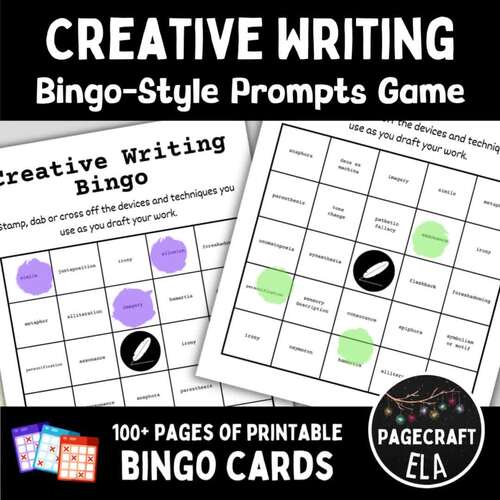 Printable Creative Writing Bingo Cards for Using Devices and Techniques
