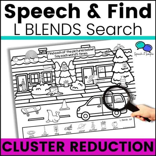 Speech and Find - L Blends - Articulation Worksheets - Speech Homework ...
