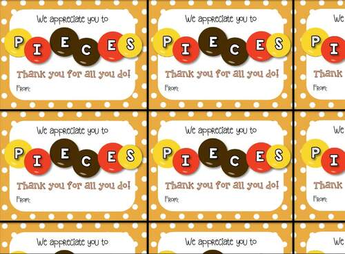 Reese's Pieces Chocolate Teacher (Staff) Appreciation Treat Tag | TPT
