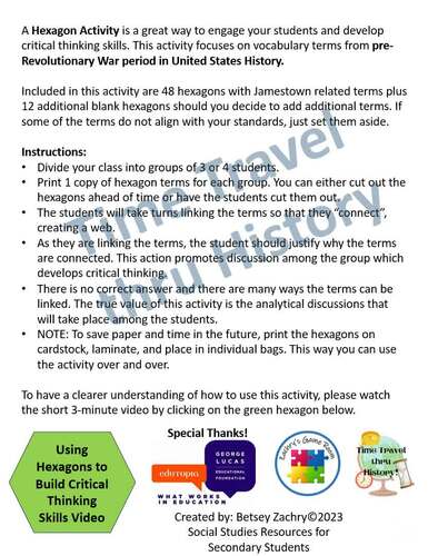 Causes of the American Revolution Hexagon Critical Thinking Activity