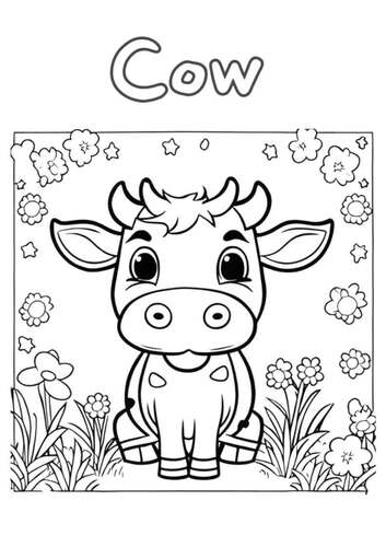Printable Cute Cow coloring sheet,Kids,illustration,Animal,coloring ...