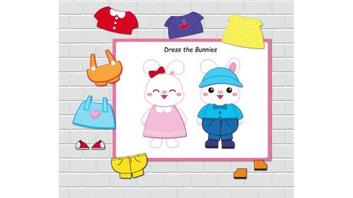 Bunny Dress Up Printabe Activity. Spring Printables. File Folder Game.