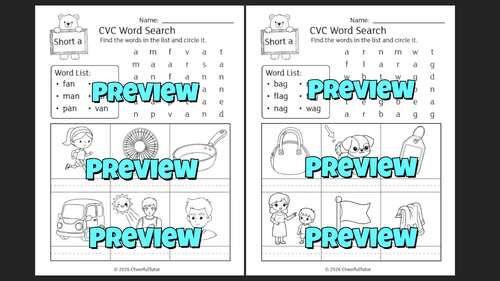 CVC Words Worksheets, Word Search for Short Vowels A, E, I, O, U ...