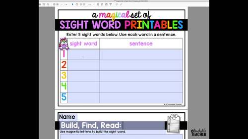 Editable Sight Word Printables Games 5 Sight Words Practice Editable ...
