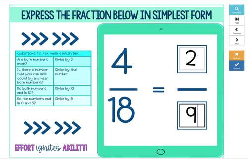 Fractions in Simplest Form Activity 4th and 5th Grade- Digital BOOM Deck